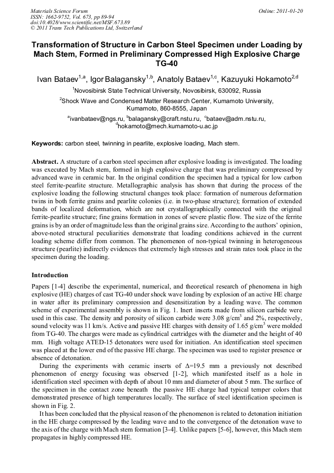 Transformation of Structure in Carbon Steel Specimen under Loading by ...