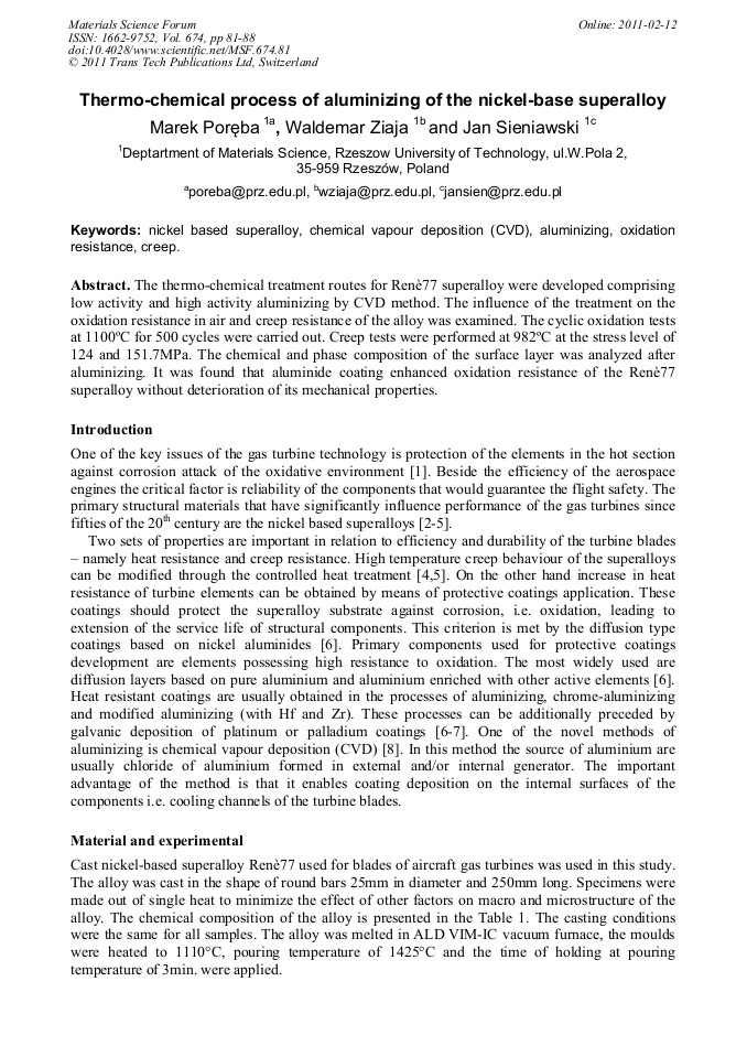Thermo-Chemical Process of Aluminizing of the Nickel-Base Superalloy ...