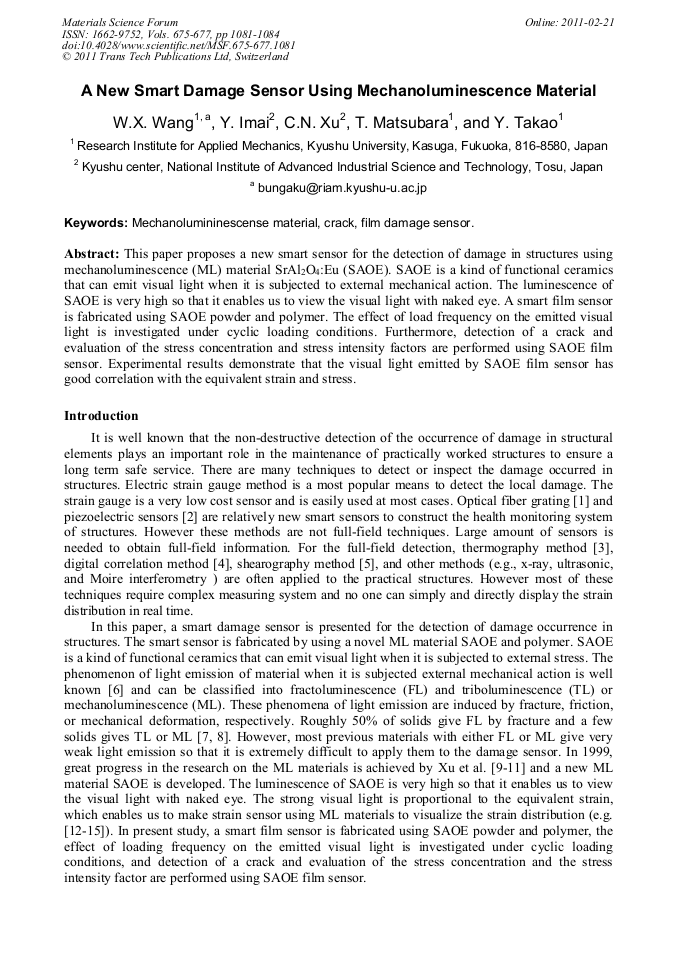 A New Smart Damage Sensor Using Mechanoluminescence Material ...