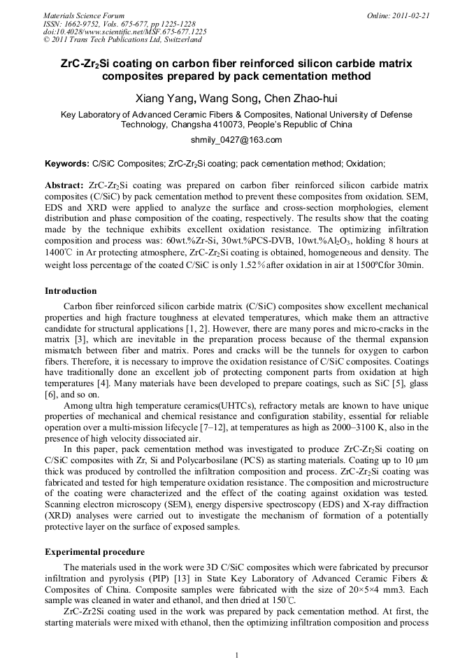 ZrC-Zr2Si Coating on Carbon Fiber Reinforced Silicon Carbide Matrix ...