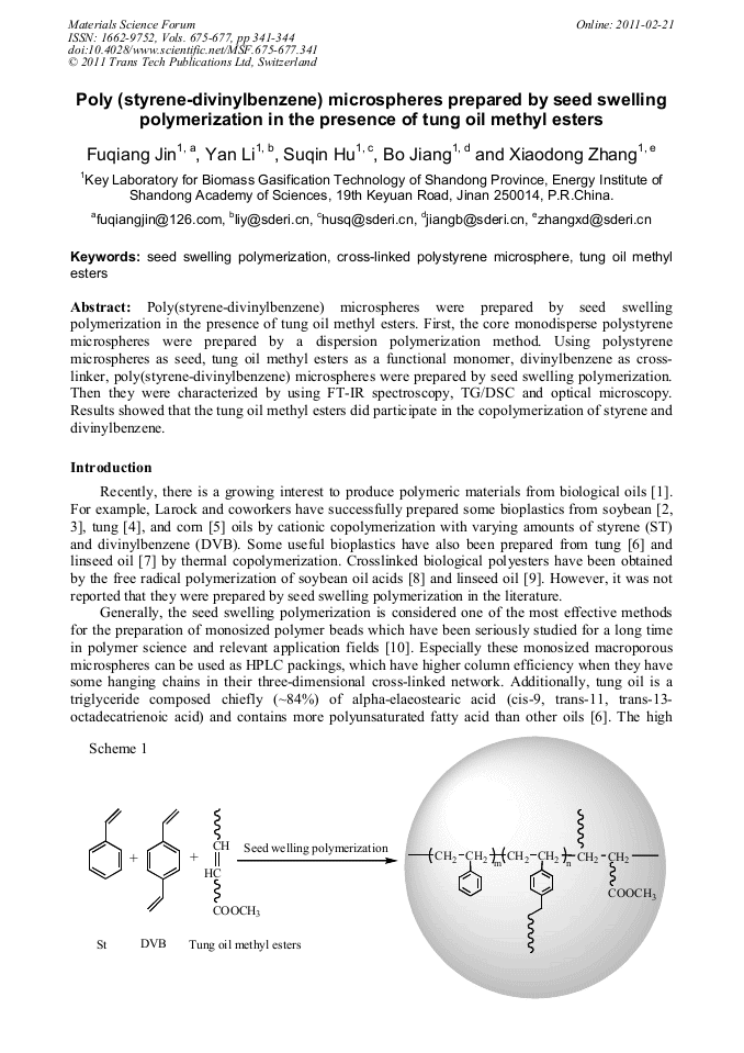 Poly(styrene-Divinylbenzene) Microspheres Prepared by Seed Swelling ...