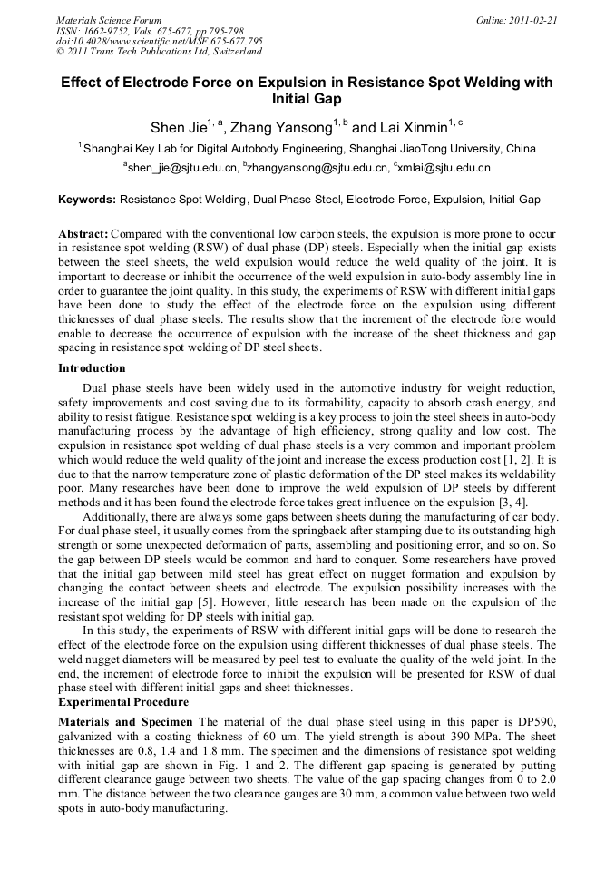 Effect of Electrode Force on Expulsion in Resistance Spot Welding with ...
