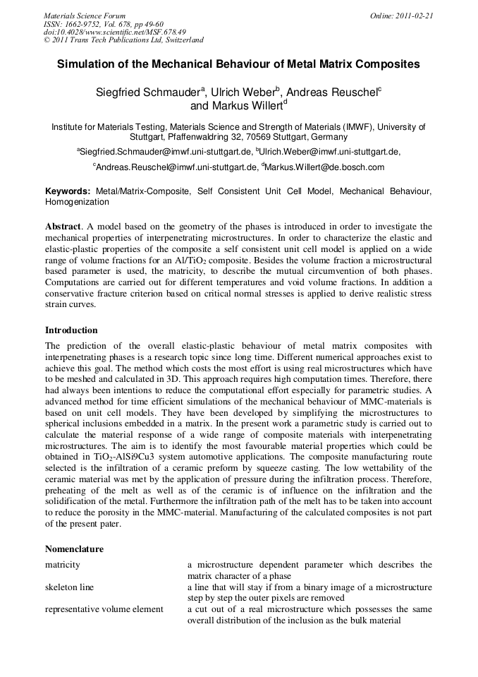 Simulation of the Mechanical Behaviour of Metal Matrix Composites ...