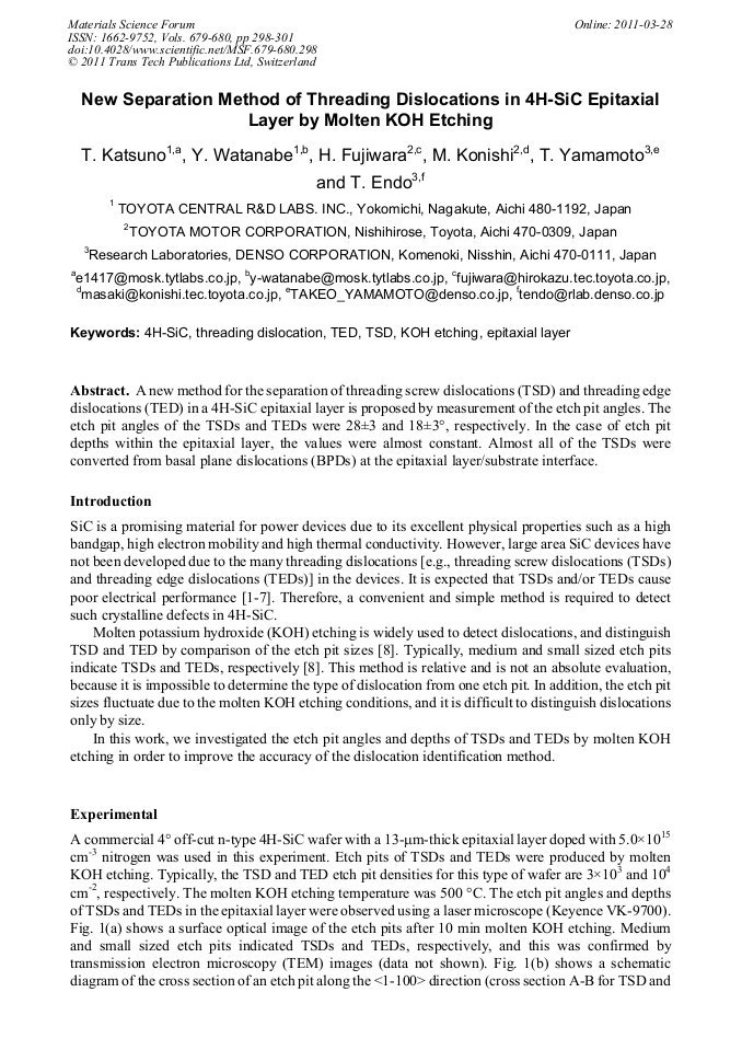 New Separation Method of Threading Dislocations in 4H-SiC Epitaxial Layer by Molten KOH Etching ...