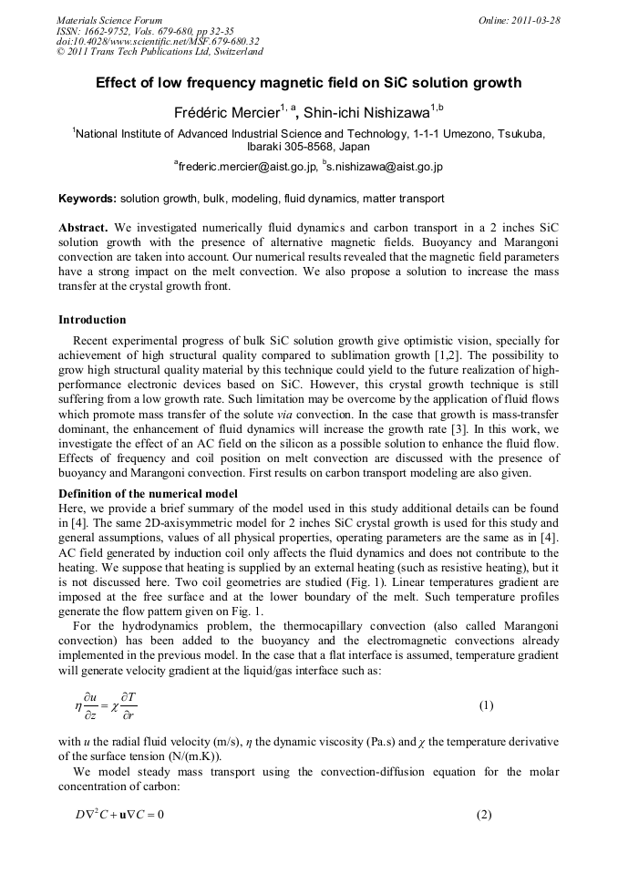 Effect of Low Frequency Magnetic Field on SiC Solution Growth ...