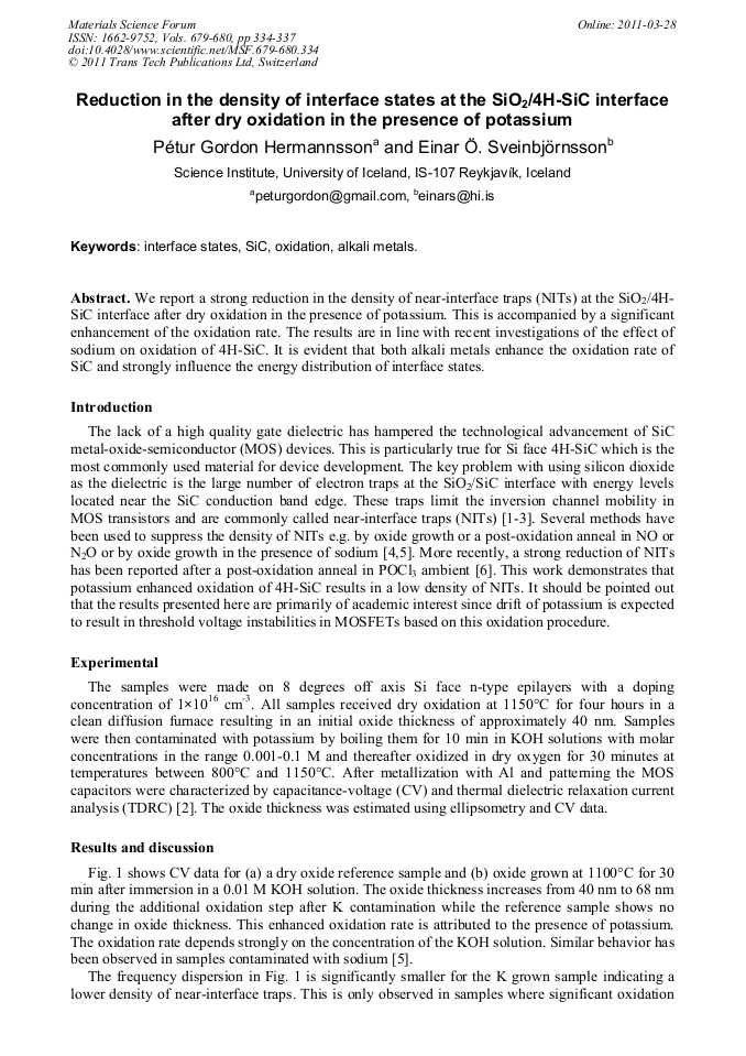 Reduction in the Density of Interface States at the SiO2/4H-SiC ...