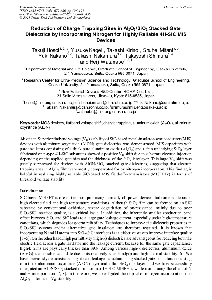 Reduction of Charge Trapping Sites in Al2O3/SiO2 Stacked Gate ...