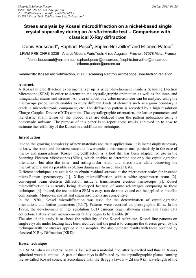 Stress Analysis by Kossel Microdiffraction on a Nickel-Based Single ...