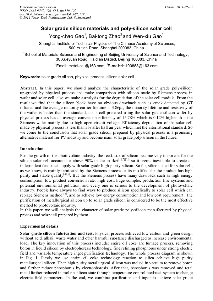 Solar Grade Silicon Materials and Poly-Silicon Solar Cell | Scientific.Net