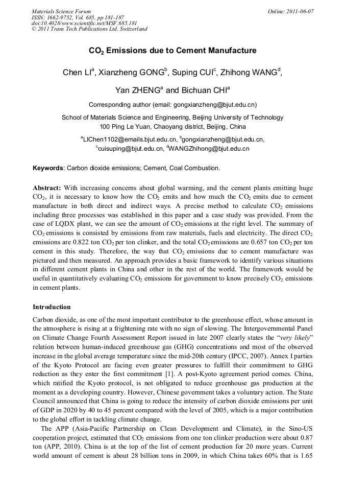 CO2 Emissions due to Cement Manufacture | Scientific.Net