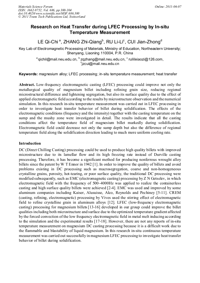 Research on Heat Transfer during LFEC Processing by In Situ Temperature ...