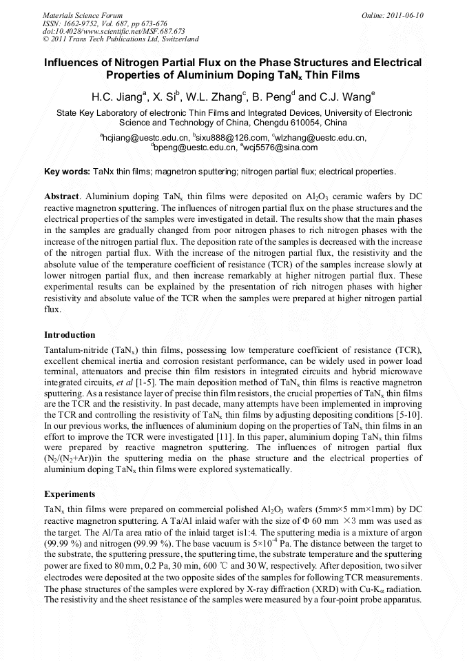 Influences of Nitrogen Partial Flux on the Phase Structures and ...