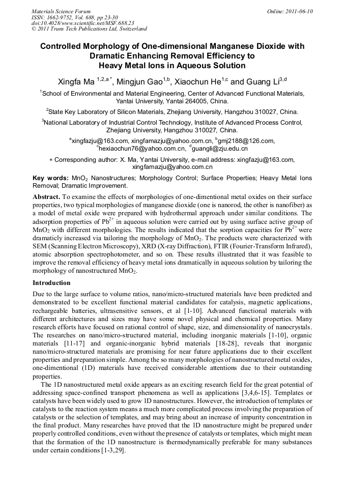 Controlled Morphology of One-Dimensional Manganese Dioxide with ...