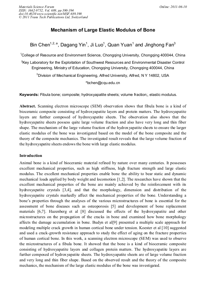 Mechanism of Large Elastic Modulus of Bone | Scientific.Net