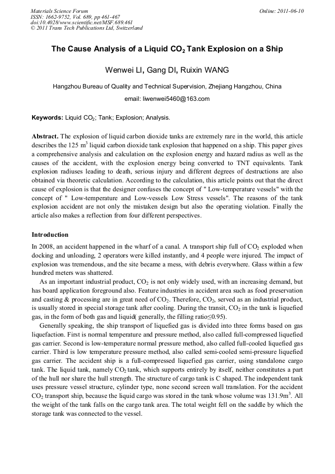 The Cause Analysis of a Liquid CO2 Tank Explosion on a Ship ...