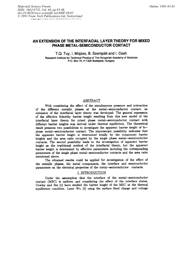 An Extension Of The Interfacial Layer Theory For Mixed Phase Metal An Extension Of The Interfacial Layer Theory For Mixed Phase Metal
