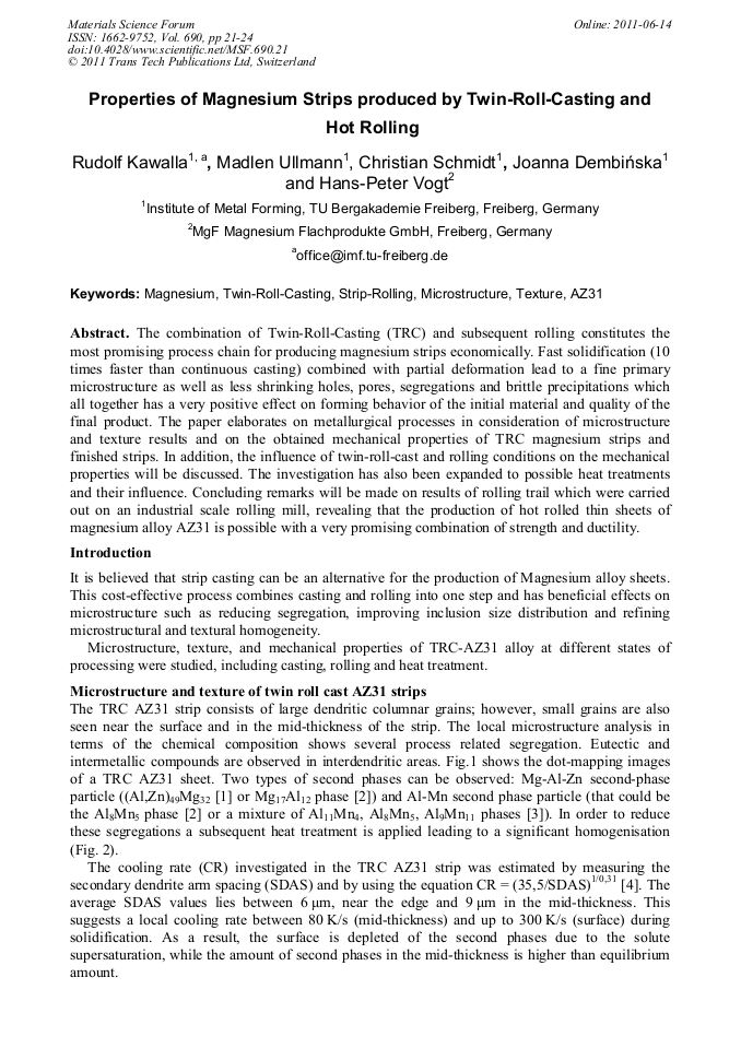 Properties of Magnesium Strips Produced by Twin-Roll-Casting and Hot ...