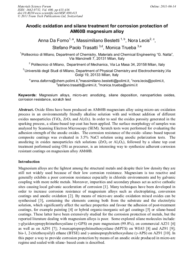 Anodic Oxidation and Silane Treatment for Corrosion Protection of AM60B ...