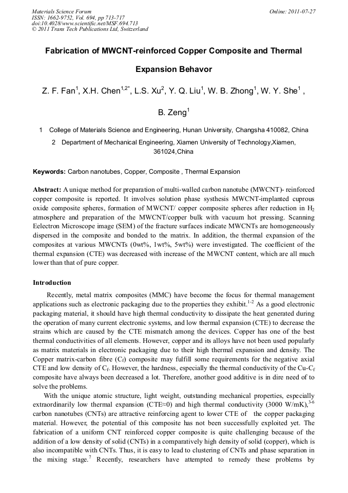 Fabrication of MWCNT-Reinforced Copper Composite and Thermal Expansion ...