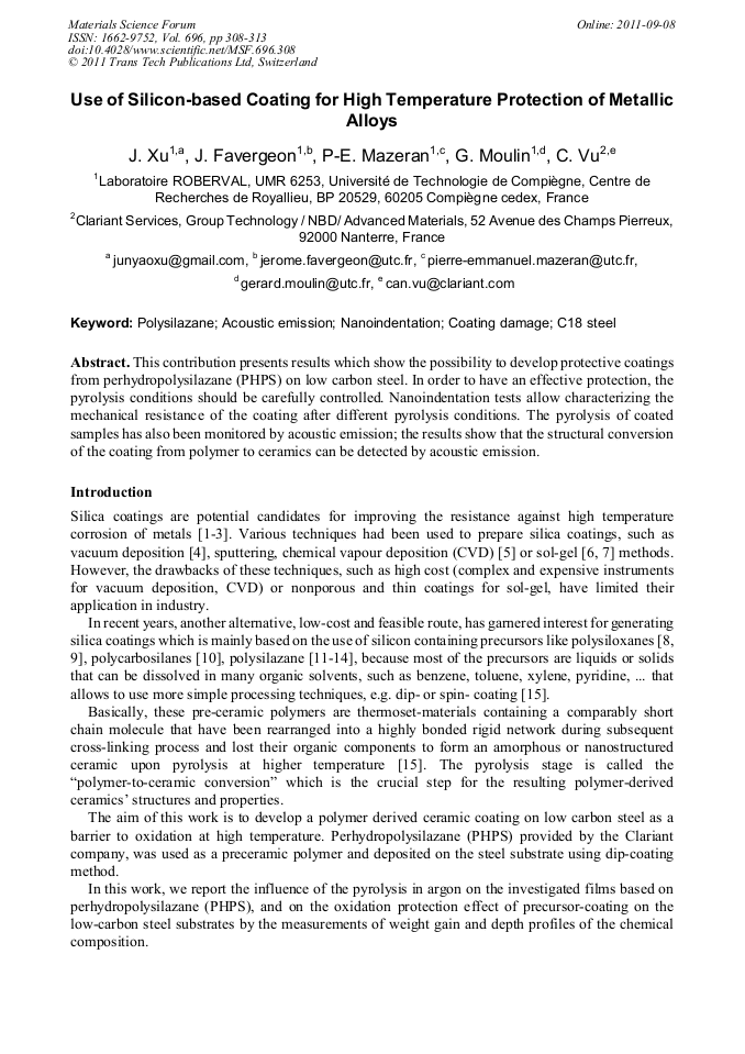 Use of Silicon-Based Coating for High Temperature Protection of ...