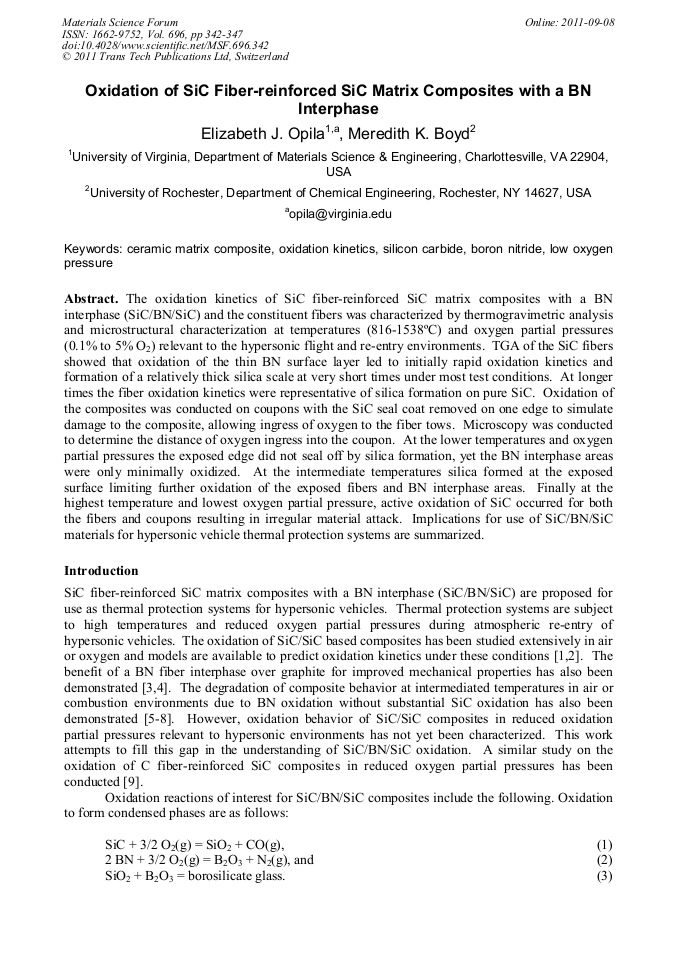 Oxidation of SiC Fiber-Reinforced SiC Matrix Composites with a BN ...