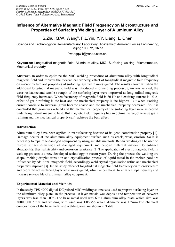 Influence of Alternative Magnetic Field Frequency on Microstructure and ...