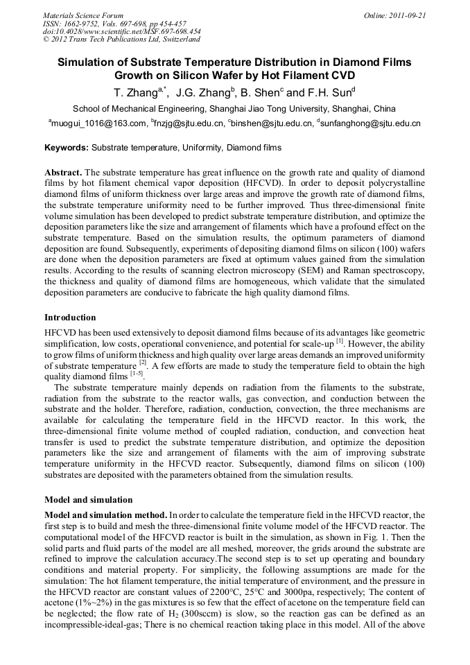 Simulation of Substrate Temperature Distribution in Diamond Films ...