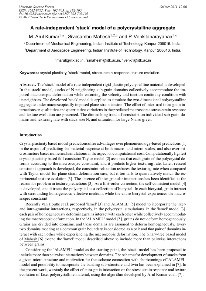 A Rate-Independent 'Stack' Model of a Polycrystalline Aggregate ...