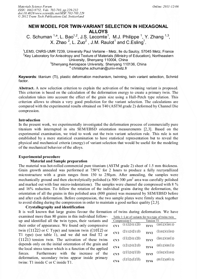 New Model for Twin-Variant Selection in Hexagonal Alloys | Scientific.Net