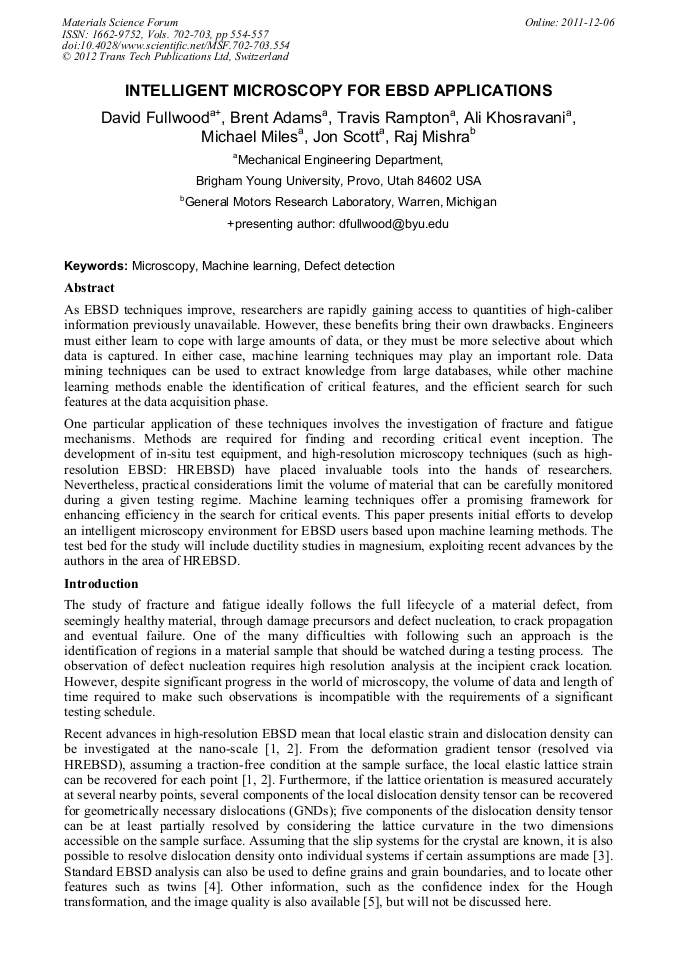 Intelligent Microscopy for EBSD Applications | Scientific.Net