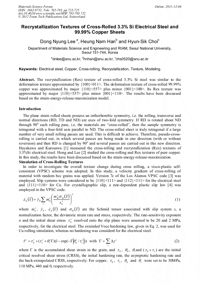 Recrystallization Textures of Cross-Rolled 3.3% Si Electrical Steel and ...
