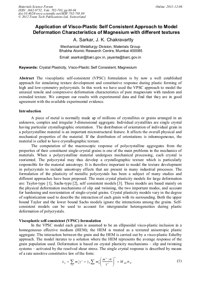 Application of Visco-Plastic Self Consistent Approach to Model Deformation Characteristics of ...