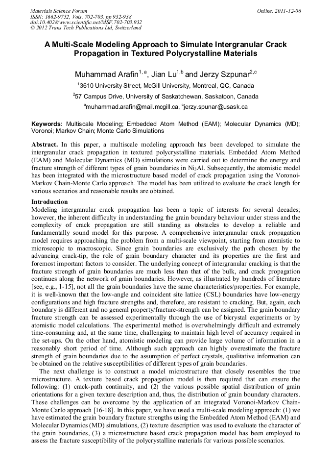 A Multi-Scale Modeling Approach to Simulate Intergranular Crack Propagation in Textured ...