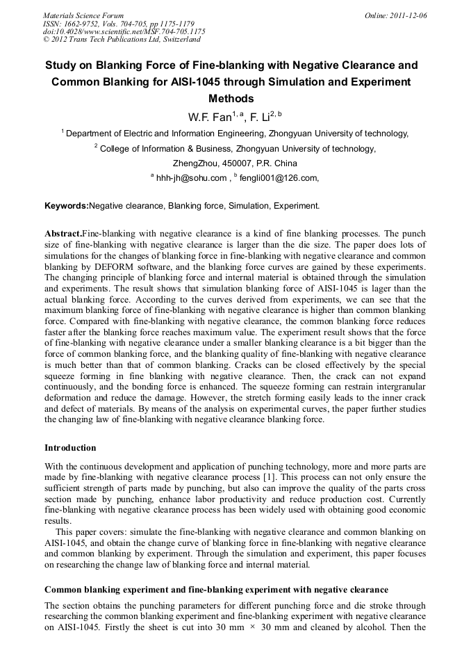 Study on Blanking Force of Fine-Blanking with Negative Clearance and ...