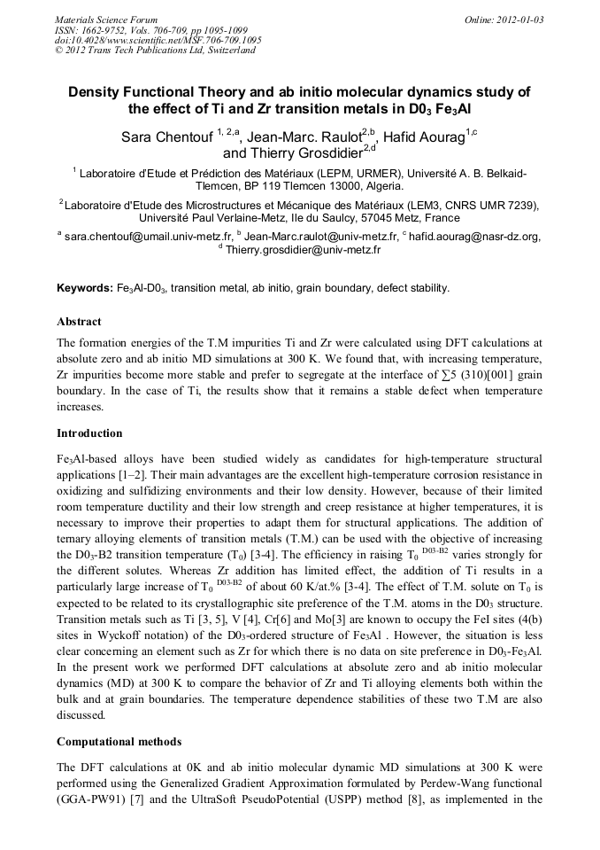 Density Functional Theory and Ab Initio Molecular Dynamics Study of the ...