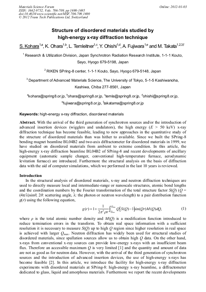 Structure of Disordered Materials Studied by High-Energy X-Ray ...