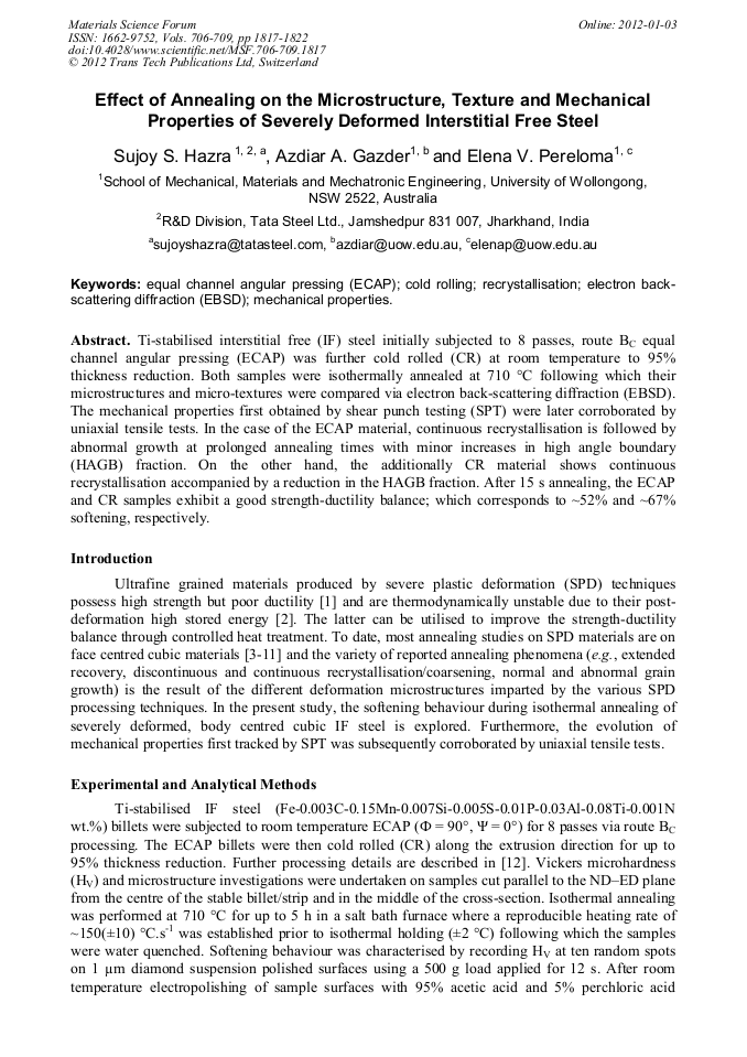 Effect of Annealing on the Microstructure, Texture and Mechanical ...