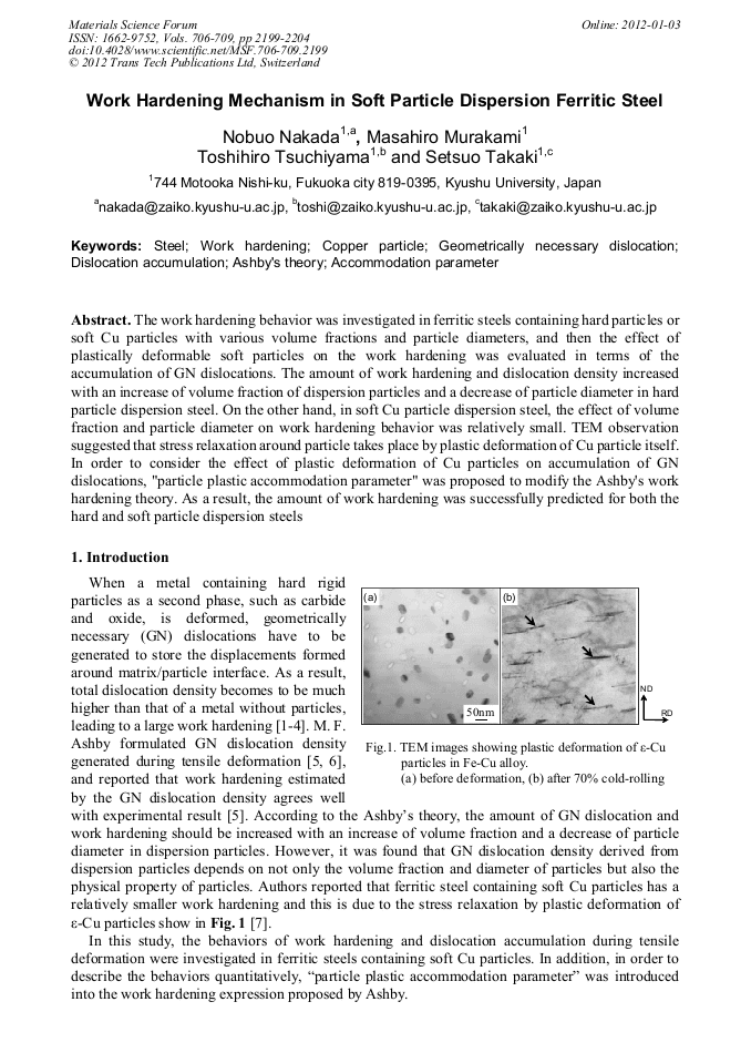 Work Hardening Mechanism in Soft Particle Dispersion Ferritic Steel ...