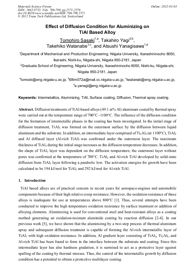 Effect of Diffusion Condition for Aluminizing on TiAl Based Alloy ...
