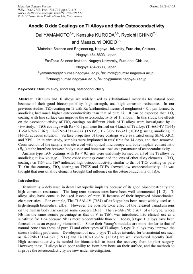 Anodic Oxide Coatings on Ti Alloys and their Osteoconductivity ...