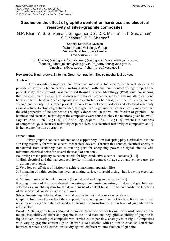 Studies on the Effect of Graphite Content on Hardness and Electrical ...