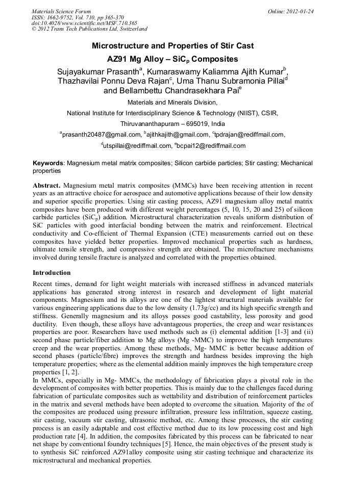 Microstructure and Properties of Stir Cast AZ91 Mg Alloy – SiCp ...