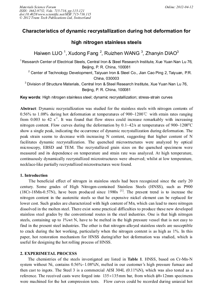 Characteristics Of Dynamic Recrystallization During Hot Deformation For