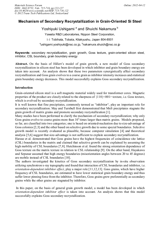Mechanism of Secondary Recrystallization in Grain-Oriented Si Steel ...