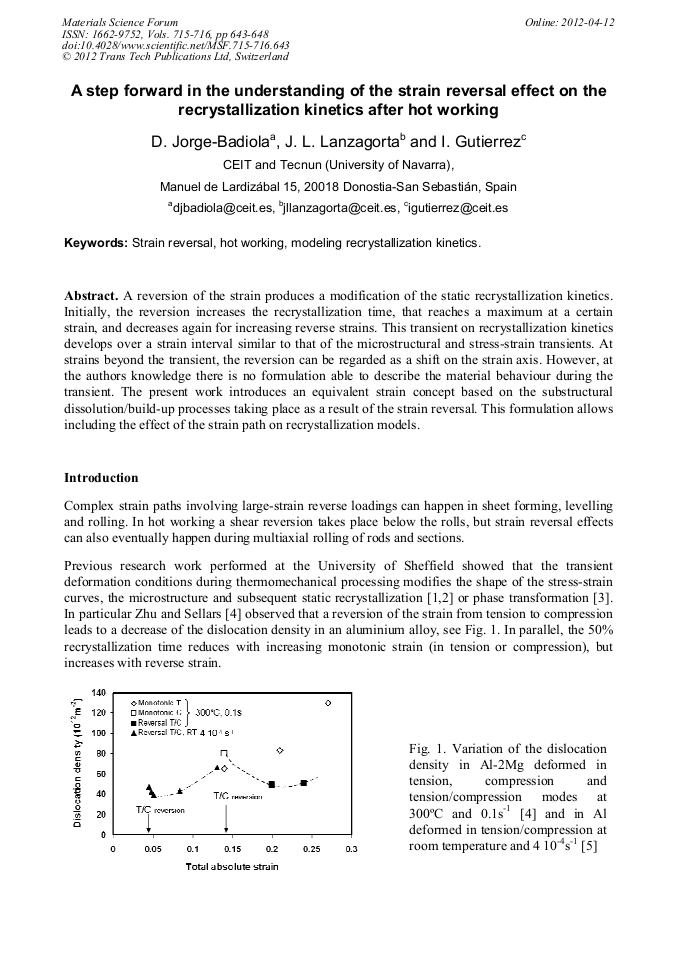 A Step Forward In The Understanding Of The Strain Reversal Effect On The Recrystallization