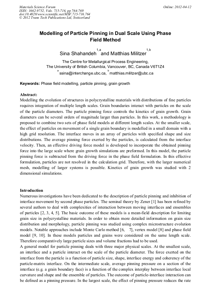 Modelling of Particle Pinning in Dual Scale Using Phase Field Method ...
