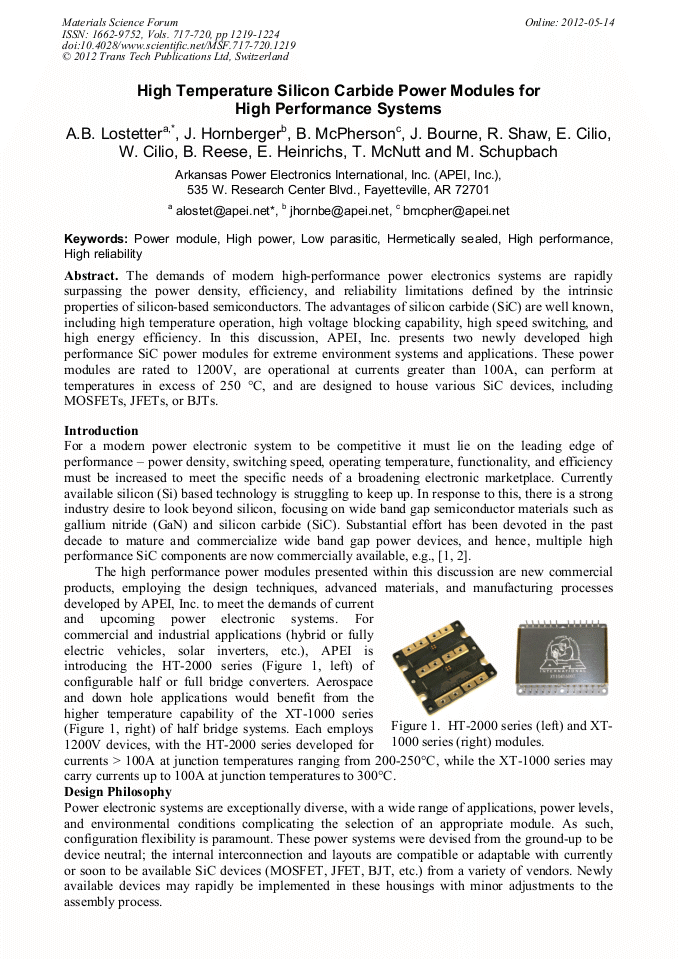 High Temperature Silicon Carbide Power Modules for High Performance ...