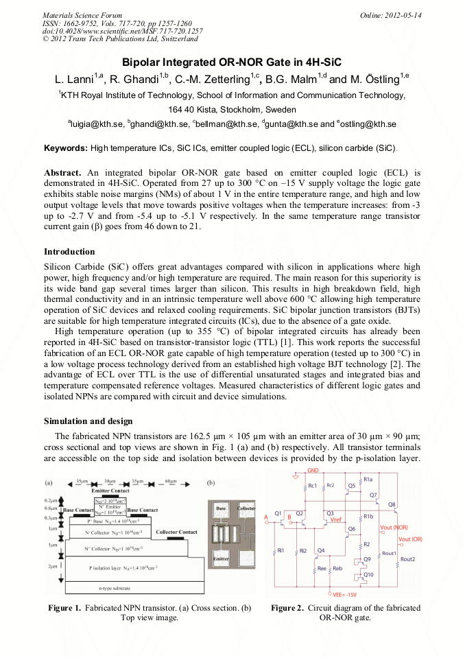 Bipolar Integrated OR-NOR Gate in 4H-SiC | Scientific.Net
