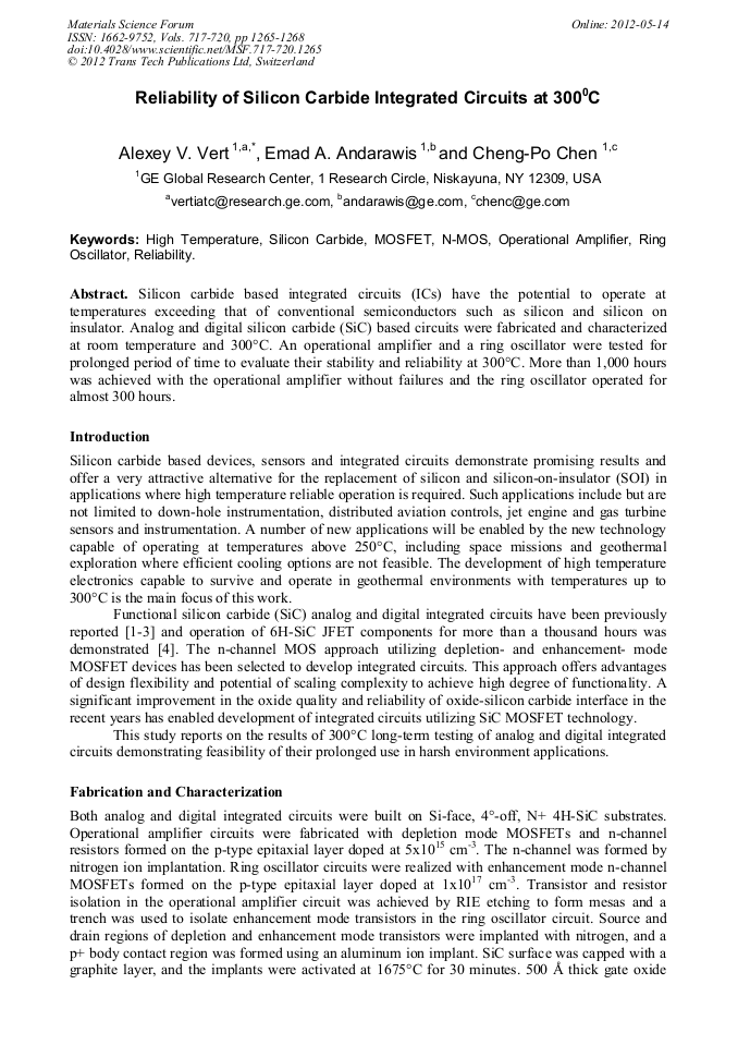 Reliability of Silicon Carbide Integrated Circuits at 300°C ...