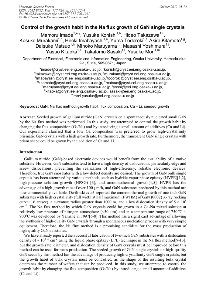 Control of the Growth Habit in the Na Flux Growth of GaN Single ...